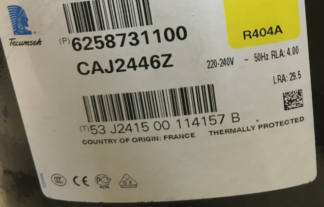 CAJ2446ZBR CAJ2446Z Refrigeration Compressor Condensing Unit R404a 1hp
